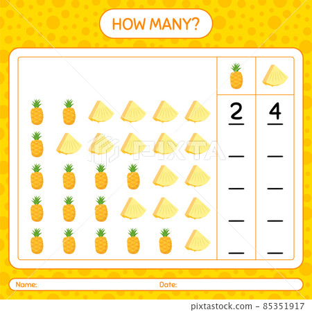 How many counting game with pineapple worksheet... - Stock Illustration ...