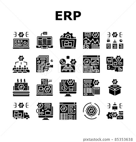 Erp Enterprise Resource Planning Icons Set Vector - Stock Illustration ...
