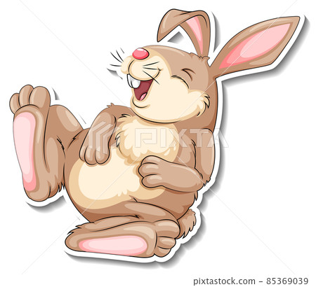 A rabbit laughing animal cartoon sticker - Stock Illustration [85369039 ...