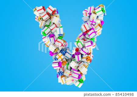 Letter V from gift boxes, 3D rendering - Stock Illustration [85410498 ...