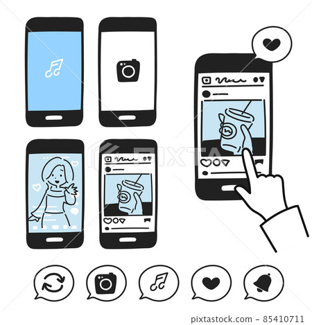 Icon set for smartphone SNS and chat - Stock Illustration [85410711 ...