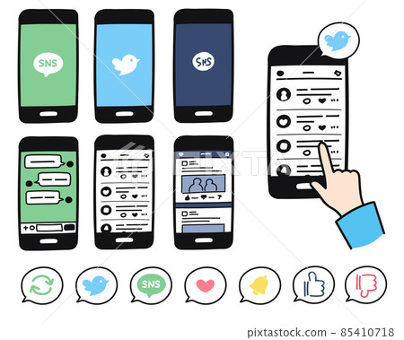 Icon set for smartphone SNS and chat - Stock Illustration [85410718 ...