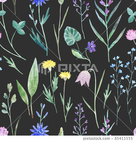Watercolor seamless pattern with wild meadow... - Stock Illustration ...
