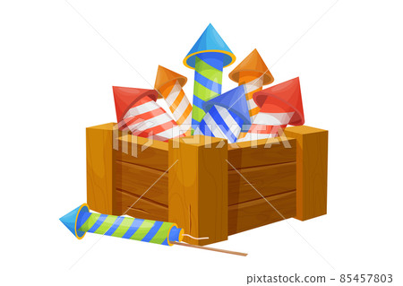 Wooden box with fireworks, firecrackers,... - Stock Illustration ...