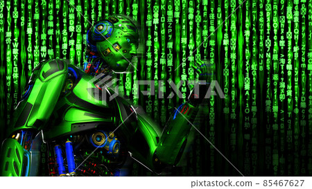 Green AI robot and matrix code - Stock Illustration [85467627] - PIXTA