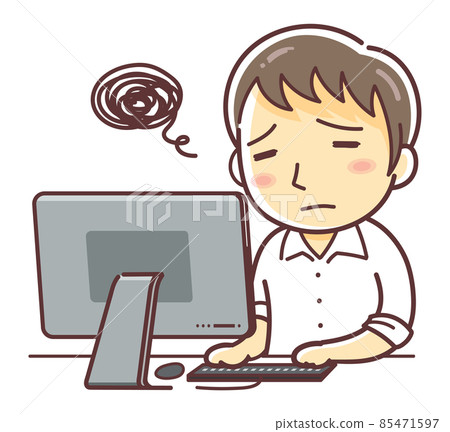 A man looking at a computer screen with a... - Stock Illustration ...
