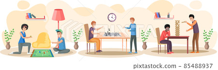 Friends having rest with board games at home.... - Stock Illustration ...