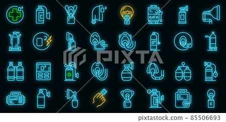 Medical oxygen concentrator icons set vector neon - Stock Illustration ...