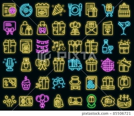 Birthday gift icons set vector neon - Stock Illustration [85506721] - PIXTA