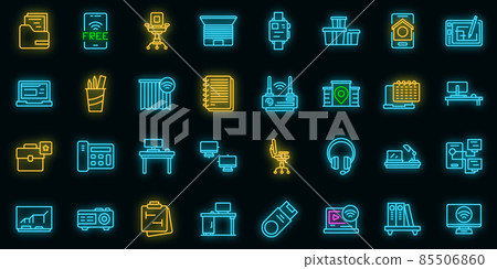 Smart office space icons set vector neon - Stock Illustration [85506860 ...
