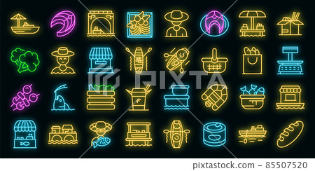 Floating market icons set vector neon - Stock Illustration [85507520 ...