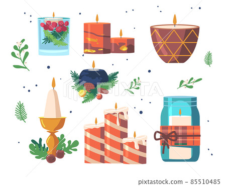 Set Decorative Burning Candles, Handmade... - Stock Illustration ...
