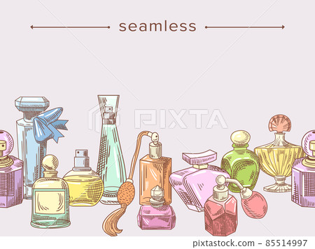 Hand Drawn Border with Perfumery Sketch Flasks.... - Stock Illustration ...