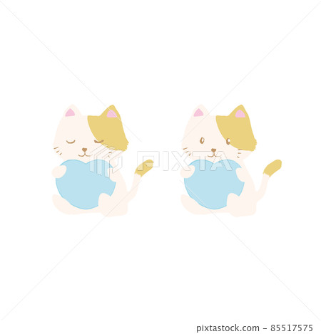 Heart (blue) and cat set - Stock Illustration [85517575] - PIXTA