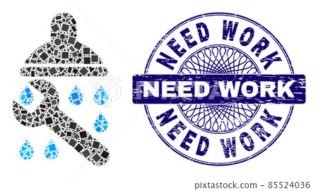 Textured Need Work Badge and Geometric Shower... - Stock Illustration ...