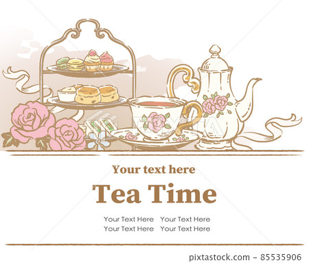 Design template with illustrations of tea time... - Stock Illustration ...
