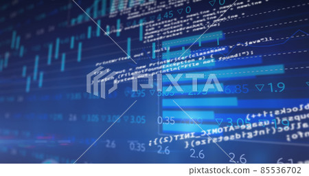 Image of data processing and diagrams on blue... - Stock Illustration ...