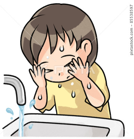 Children washing their faces - Stock Illustration [85538597] - PIXTA
