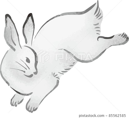 Rabbit Rabbit Rabbit Year Sumi-e Ink Painting... - Stock Illustration ...