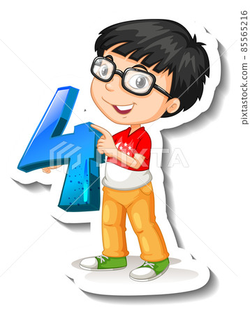 Student boy holding number four - Stock Illustration [85565216] - PIXTA