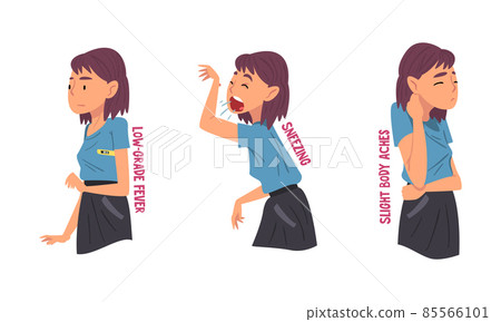 Woman Having Cold or Flu Symptom with Low-grade... - Stock Illustration ...