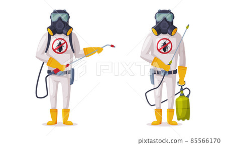 Pest Control Service with Equipped Man in... - Stock Illustration ...