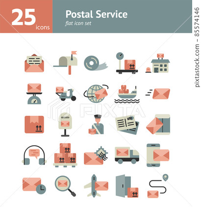 Postal Service flat icon set. Vector and... - Stock Illustration ...