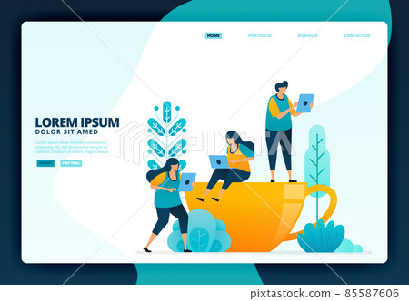 Cartoon illustration of cup of coffee at work.... - Stock Illustration ...