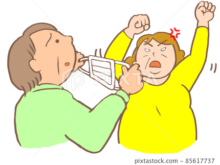 Manic state: Family trying to put on a mask and... - Stock Illustration ...