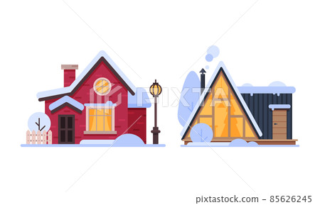 Country House in Winter Season with Chimney and... - Stock Illustration ...