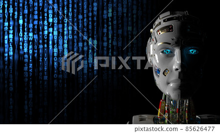 Blue matrix code and white AI robot - Stock Illustration [85626477] - PIXTA