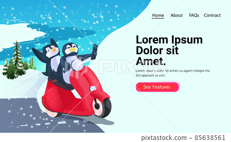 cute penguins riding scooter vinter vacation... - Stock Illustration ...