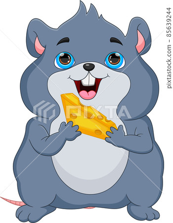 cartoon fat mouse holding cheese - Stock Illustration [85639244] - PIXTA