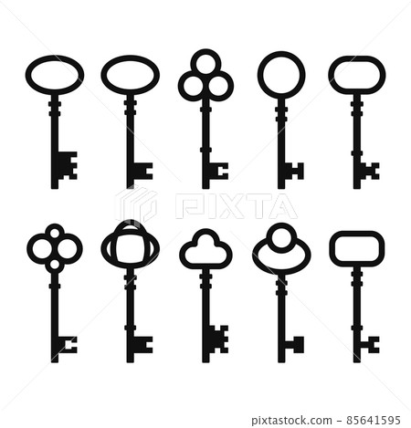 Retro House Keys Icons Set on White Background.... - Stock Illustration ...
