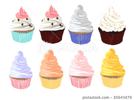 Set of colorful cartoon cupcake isolated for... - Stock Illustration ...