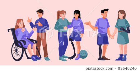 Diverse handicap people group, disabled characters - Stock Illustration ...