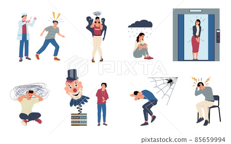 Phobia. Cartoon scared and obsessed with fear... - Stock Illustration ...