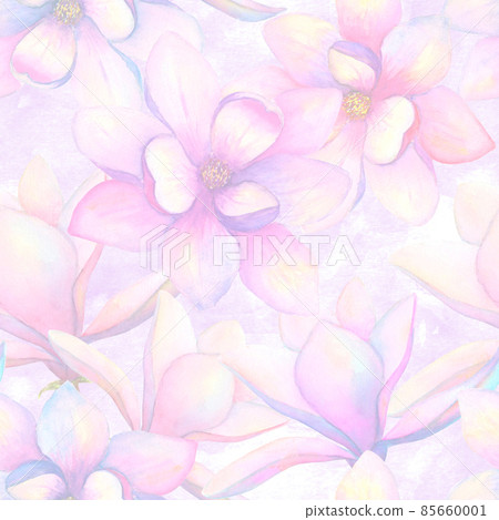 Watercolor beautiful magnolia flowers seamless...-插圖素材 [85660001] - PIXTA圖庫
