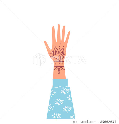 Indian raised hand with Mehndi mandala henna... - Stock Illustration ...
