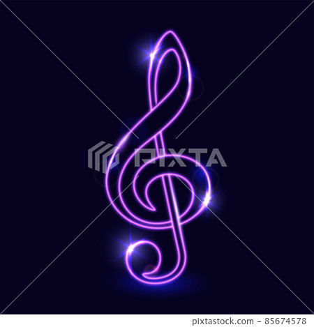 Purple luminous contour of the treble clef on a... - Stock Illustration ...