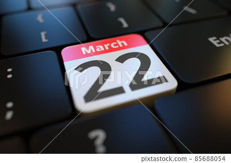 March 22 date on a keyboard key, conceptual 3d... - Stock Illustration ...