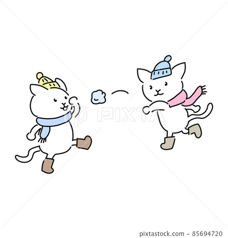 A cat in a snowball fight, a material for... - Stock Illustration ...