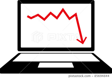 Icon showing a down chart on a laptop - Stock Illustration [85694844 ...