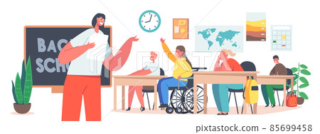 Children with Disabilities Studying in School,... - Stock Illustration ...