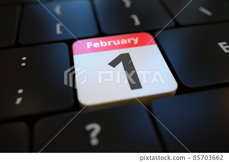 February 1 date on a keyboard key, 3d rendering-插圖素材 [85703662] - PIXTA圖庫