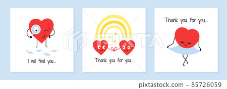 Romantic Valentines Day cards with red hearts....-插圖素材 [85726059] - PIXTA圖庫