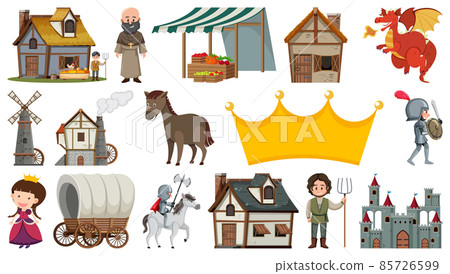 Set of fantasy cartoon characters and elements - Stock Illustration ...