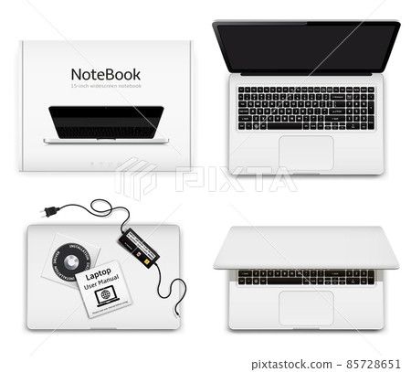 New notebook computer and cardboard box top view - Stock Illustration ...
