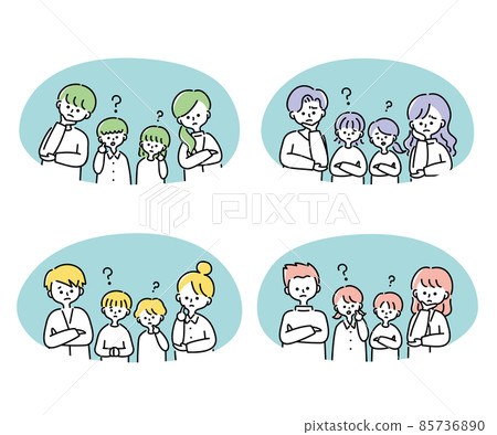 Illustration set of a family of four thinking - Stock Illustration ...