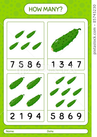 How many counting game with cucumber worksheet... - Stock Illustration ...